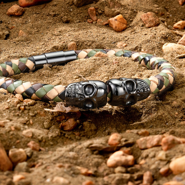 Combat Leather Skulls - Military Camouflage Men's Bracelet – SkeletonHD