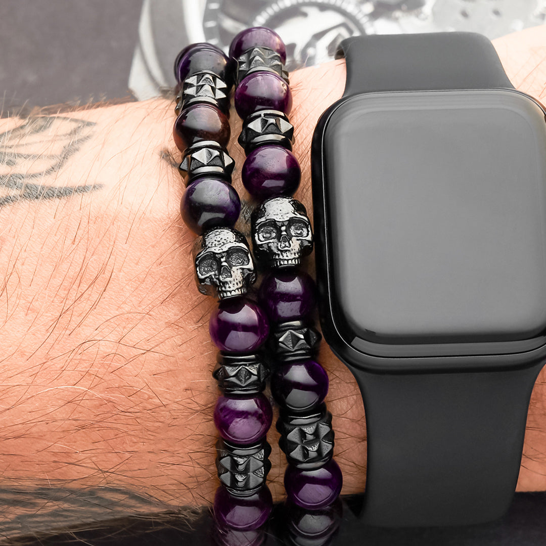 Dark Purple Beads Skull Bracelet – SkeletonHD